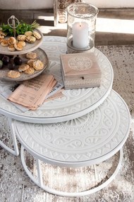 Set 2 bílých kovových stolků s ornamentovou deskou - Ø79*36 cm