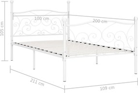 Rám postele s laťkovým roštem bílý kov 100 x 200 cm 284448