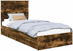 Postel s úložným prostorem se zásuvkou Kouřový dub 90 x 200 cm 3411247