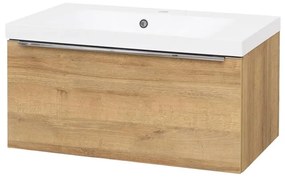 Mereo Mailo, koupelnová skříňka s umyvadlem z litého mramoru 81 cm, dub Riviera, chrom madlo CN526M