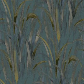Tyrkysová vliesová tapeta na zeď, listy trávy,  26407, Thai, Cristiana Masi by Parato