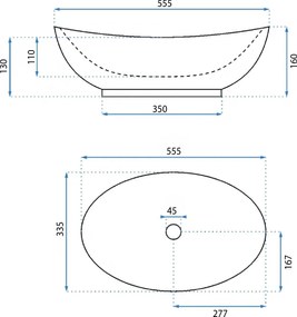 Rea Kate, umyvadlo na desku 555x335x160 mm, bílá, REA-U6801