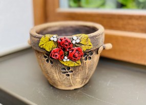 Keramika Javorník Květináč s uchy - růže výška 10cm horní průměr 12cm hnědý