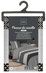 Černobílé bavlněné povlečení na dvoulůžko/prodloužené s prostěradlem/6dílné 240x220 cm Meiko – douceur d'intérieur