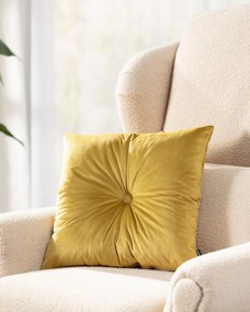 Sametový polštář Velvet s knoflíkem barva zelená látka lesklé, sametová