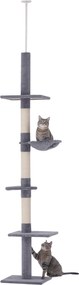 PawHut Škrabadlo do stropu s nastavitelnou výškou, stabilní stromeček pro kočky se sisalovými sloupy, šedé, 40 x 34 x 230-260 cm | Aosom