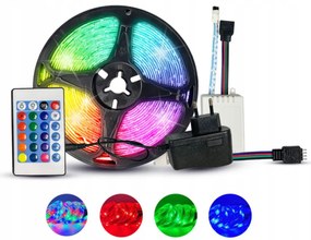 BERGE LED pásek RGB - IP65 - 5m + dálkové ovládání + napájecí adaptér - SADA