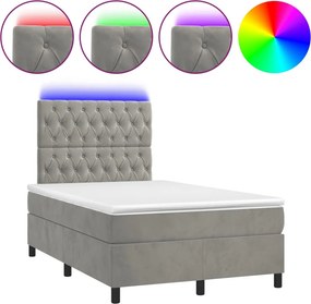Box spring postel s matrací a LED světle šedá 120x200 cm samet 3136293