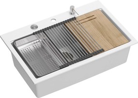 Bílý kuchyňský granitový dřez QUADRON Marc 110 s příslušenstvím bez baterie