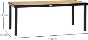 Outsunny zahradní stůl pro 8 osob jídelní stůl hliníkový stůl zahradní nábytek nábytek do obýváku snadno udržovatelný plast přírodní+černý 190 x 90 x…