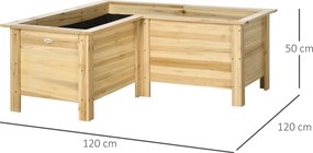 Outsunny rohový vyvýšený dřevěný záhon ve tvaru L s netkanou vložkou, venkovní záhon pro zeleninu a květiny, 120 × 120 × 50 cm, přírodní