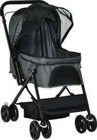 PawHut Kočárek pro Psy a Kočky - Buggy pro Malé Psy a Kočky, Tmavě Šedá Oxford, 76,5 x 52 x 95 cm | Aosom