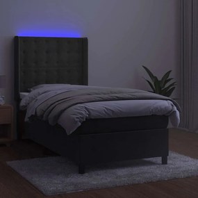 Box spring postel s matrací a LED tmavě šedá 80 x 200 cm samet 3139770