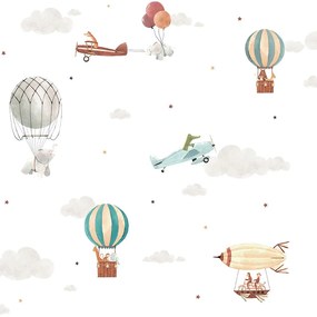 Papírová dětská tapeta se zvířátky, letadly, balóny 456-2, Pippo, ICH Wallcoverings