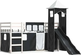 Patrová postel se skluzavkou a závěsy bílá a černá 90 x 200 cm 3284191