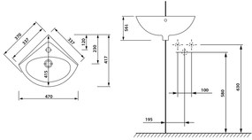 Aqualine Luigi FS161 rohové umývátko 34 x 34 cm