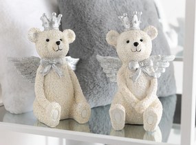 2ks béžová kasička medvěd se stříbrnými křídly Bear Crown - 23*14*18 cm