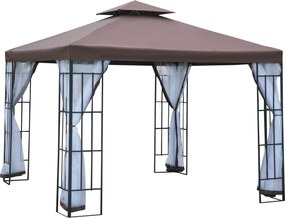 Zahradní altán Outsunny s moskytiérou a bočními panely, party stan s dvojitou střechou, zahradní gazebo 2,97x2,97m