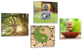 Set obrazů Feng Shui v zeleném provedení - 4x 40x40 cm