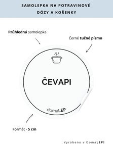 Samolepka na kořenky ČEVAPI průhledná 5 cm tučné písmo