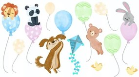 Barevná nálepka do dětského pokoje zvířátka s balony 100 x 200 cm