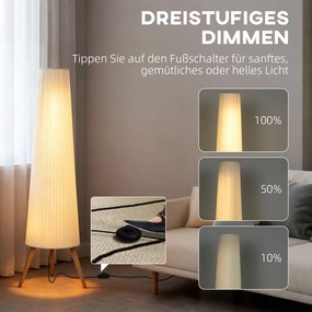 HOMCOM LED stojací lampa do obývacího pokoje stmívatelná dřevo s trojnožkou, stojací lampa s nožním spínačem, 46 x 153 cm, bílá