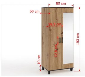 ADRK Šatní zrcadlová skříň 2-dveřová POLA 11 ART 80, dub artisan