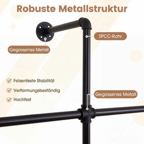 Costway Šatní tyč nástěnná otevřená kovová šatní skříň s 2 kolejničkami