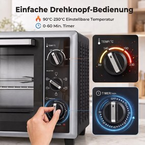 HOMCOM 46 L mini trouba s otočným špízem, ventilátorem, regulací teploty a časovačem, 1800 W, černá