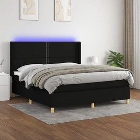 Box spring postel s matrací a LED černá 160x200 cm textil,  3138807