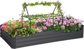 Outsunny Velkokapacitní Obdélníkový Kovový Zahradní Květináč 180 x 90 x 29,5 cm s Tyčemi pro Rajčata a Popínavé Rostliny