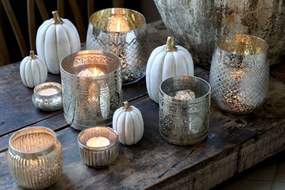 Bílá antik dekorace dýně Pumpkin gold - Ø 8*13 cm