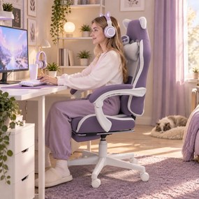 HOMCOM ergonomická herní židle s kočičími oušky, fialová