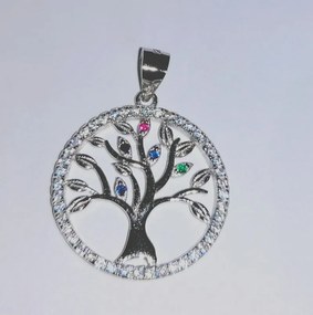 Klenoty Budín Stříbrný přívěšek se zirkony - strom života s barevnými kameny pr. 20mm 0310275