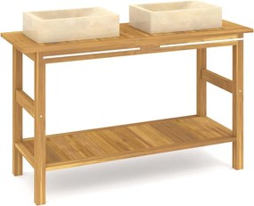 Koupelnová skříňka s umyvadly z krémového mramoru masivní teak 3096578