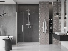 Mexen Velar L Duo, posuvné sprchové dveře do otvoru 140 cm, 8mm čiré sklo, broušená ocel, 871-140-003-02-97