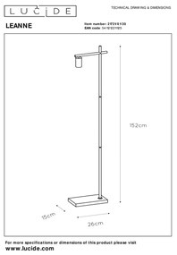 Lucide 21721/01/30 stojací lampa Leanne, černá, E27, 152cm