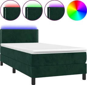 Box spring postel s matrací a LED tmavě zelená 80x200 cm samet 3134312