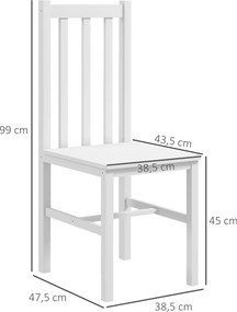 HOMCOM jídelní židle, sada 2 kuchyňských židlí, jídelní židle s opěradlem, židle do obývacího pokoje, max. nosnost 120 kg, borovicové dřevo, bílá | A…