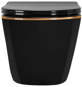 Závěsná WC mísa se SoftClose sedátkem REA CARLO MINI FLAT, černá/zlatý lem