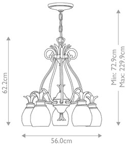 Hinkley HK-PLANTATION5-BB - Lustr na řetězu PLANTATION 5xE27/60W/230V zlatá
