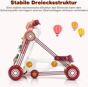 Costway 3 v 1 sedací stojánkové chodítko Dětské chodítko růžové, růžový