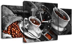 Gario Obraz s hodinami Káva arabica - 3 dílný Rozměry: 80 x 40 cm