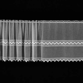 Českomoravská textilní vitrážová záclona, polyesterový batist V309 vyšívaný proužek s vlnkou, s bordurou, bílá, výška 60cm (v metráži)