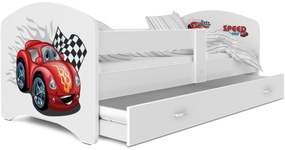 Dětská postel NICO se zábranou a úložným prostorem 140 x 80 cm ČERVENÉ AUTO