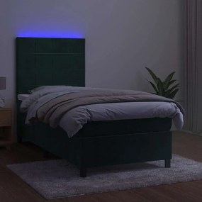 Box spring postel s matrací a LED tmavě zelená 90x190 cm samet 3136098