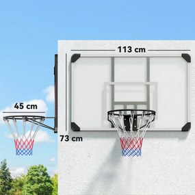 Nástěnný basketbalový koš SPORTNOW s basketbalovou deskou a sítí 113 x 61 x 73 cm z oceli pro venkovní aktivity v bílé barvě | Aosom.de