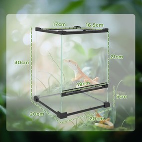 PawHut Skleněný terárium pro plazy Vivarium 12 L Box pro plazy S chladící síťovinou, pro žáby, hady, želvy, 20 x 30 cm, Černé