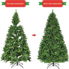 Costway Umělý vánoční stromek s LED světýlky Vánoční stromek zelený 225 cm