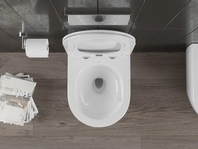 Mexen Carmen, závěsná WC mísa 490x365x340 mm, Rimless Tornádo + WC sedátko z duroplastu, bílá lesklá, 30880400T